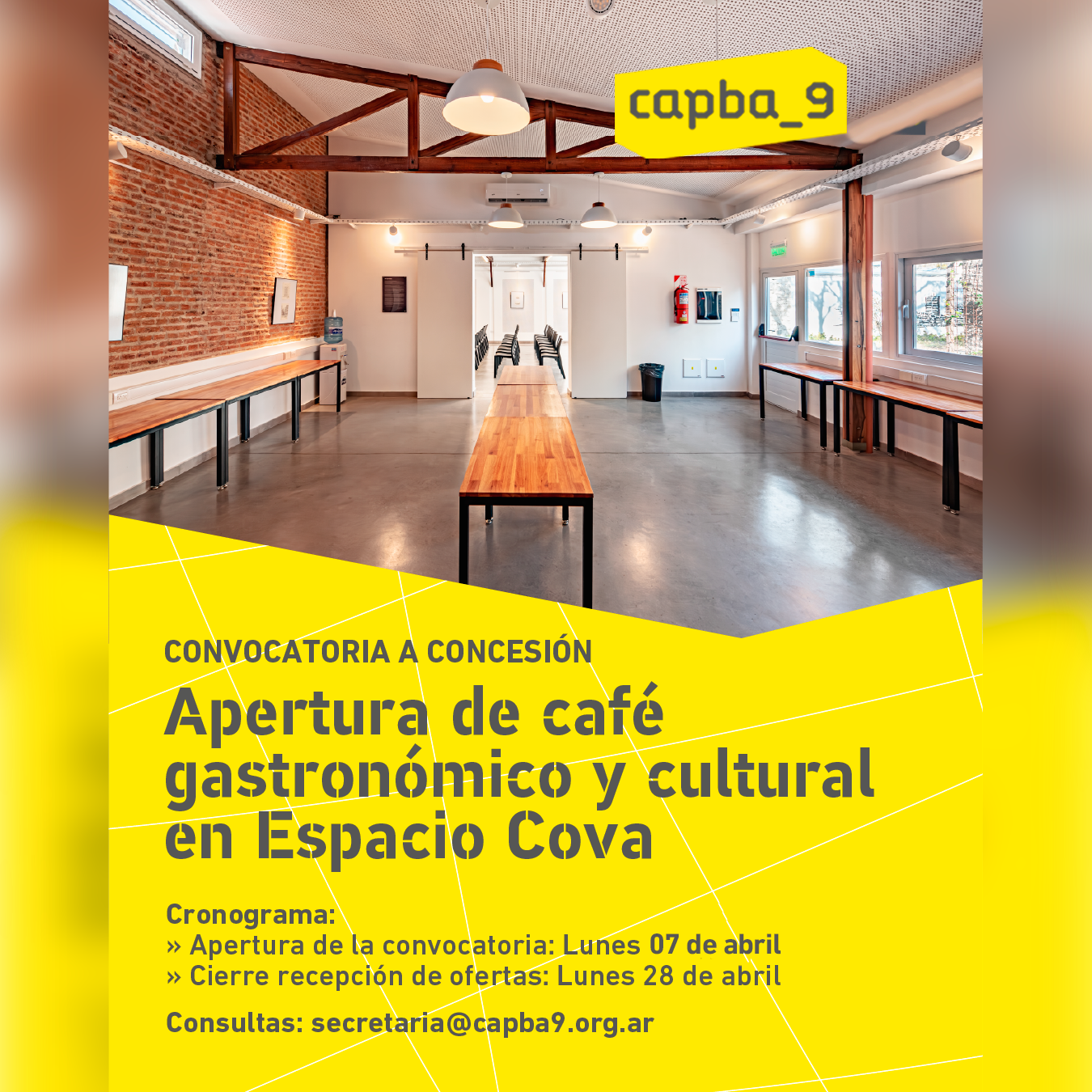 Convocatoria a Concesión para apertura de Café Gastronómico y Cultural en Espacio Cova - Capba9