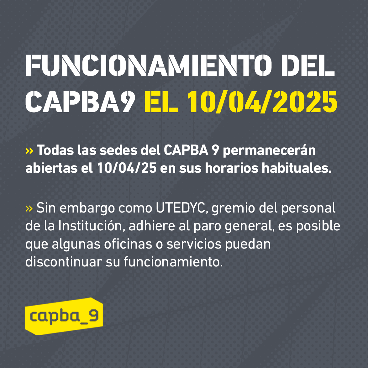 Funcionamiento del CAPBA 9 el 10-04-2025 - Capba9